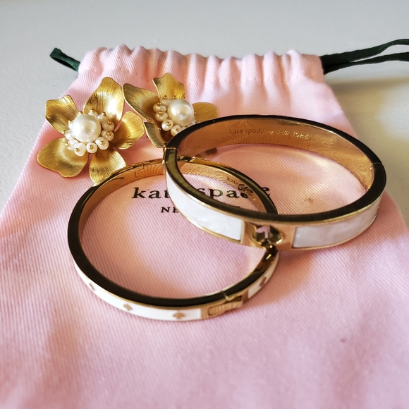 kate spade | Jewelry | 3 Set Kate Spade Gold And White Floral Braclet ...